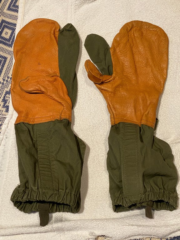 Vintage 1951 US Army Gunners Gloves Mittens Trigger Finger Leather Vie ...